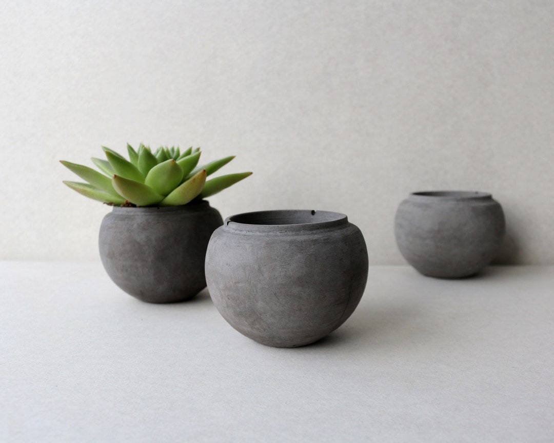 Set of 3 Dark Grey Concrete Planters | Sphere Minimalistic Concrete ...