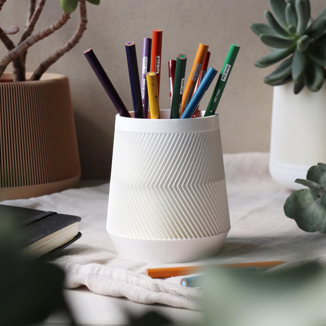 White Geometric Pattern Desk Organizer | Modern Office Supply Holder ...