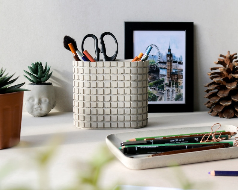 Architectural Concrete Desk Organizer | Grey Concrete Desk Accessory ...