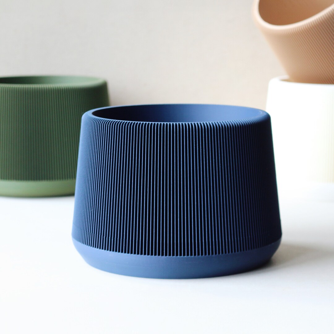 Large Minimalist Blue 3D Printed Decorative Planter With Elegant Line ...