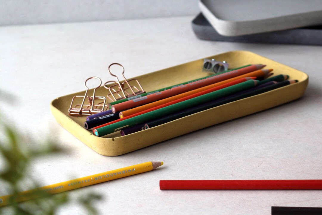 Yellow Concrete Stationary Tray Minimalist Desks Organiser Tray Pencil ...