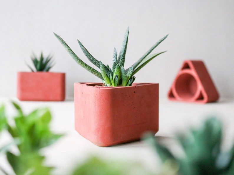 Terracotta Red Concrete Triangle Planter Minimalist Planter - Etsy