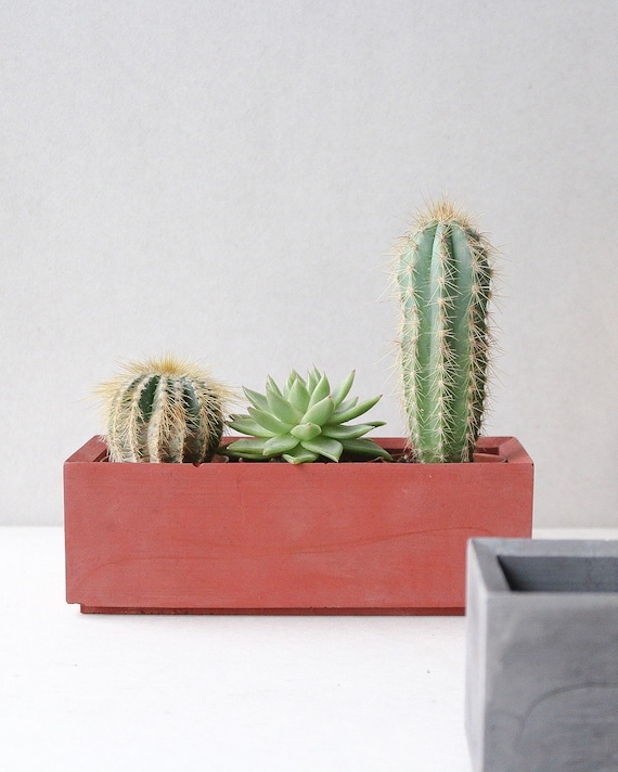 Red Terracotta Concrete Planter Box Minimalist Planter Pot - Etsy