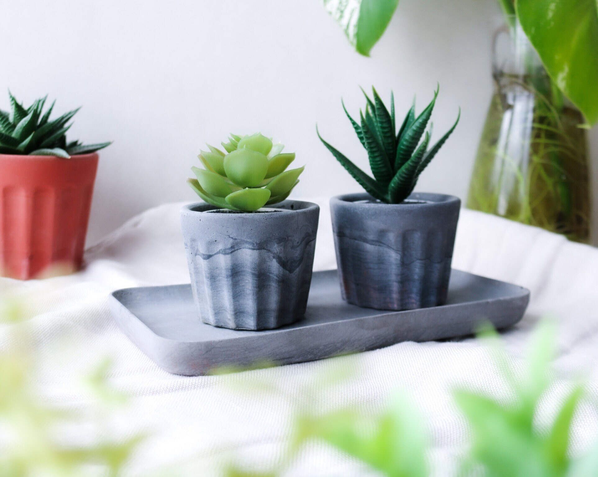 Dark Grey Concrete Tray for Planters | Minimalist Tray | Planter Saucer ...