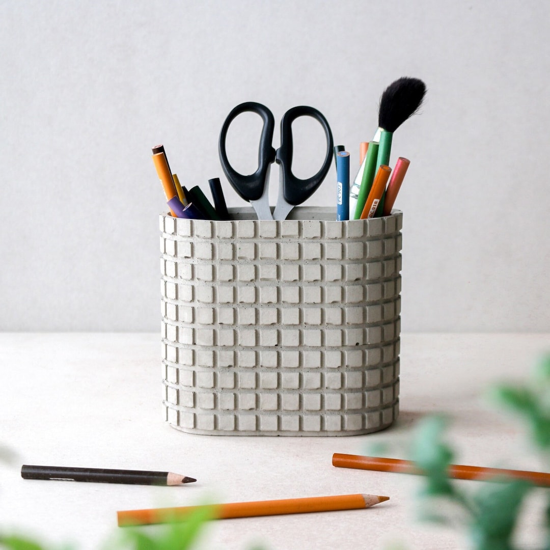 Architectural Concrete Desk Organizer | Grey Concrete Desk Accessory ...