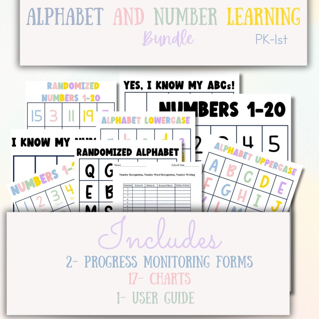 Alphabet and Number Recognition Charts for Prek–1st | Tracing, Letter ...