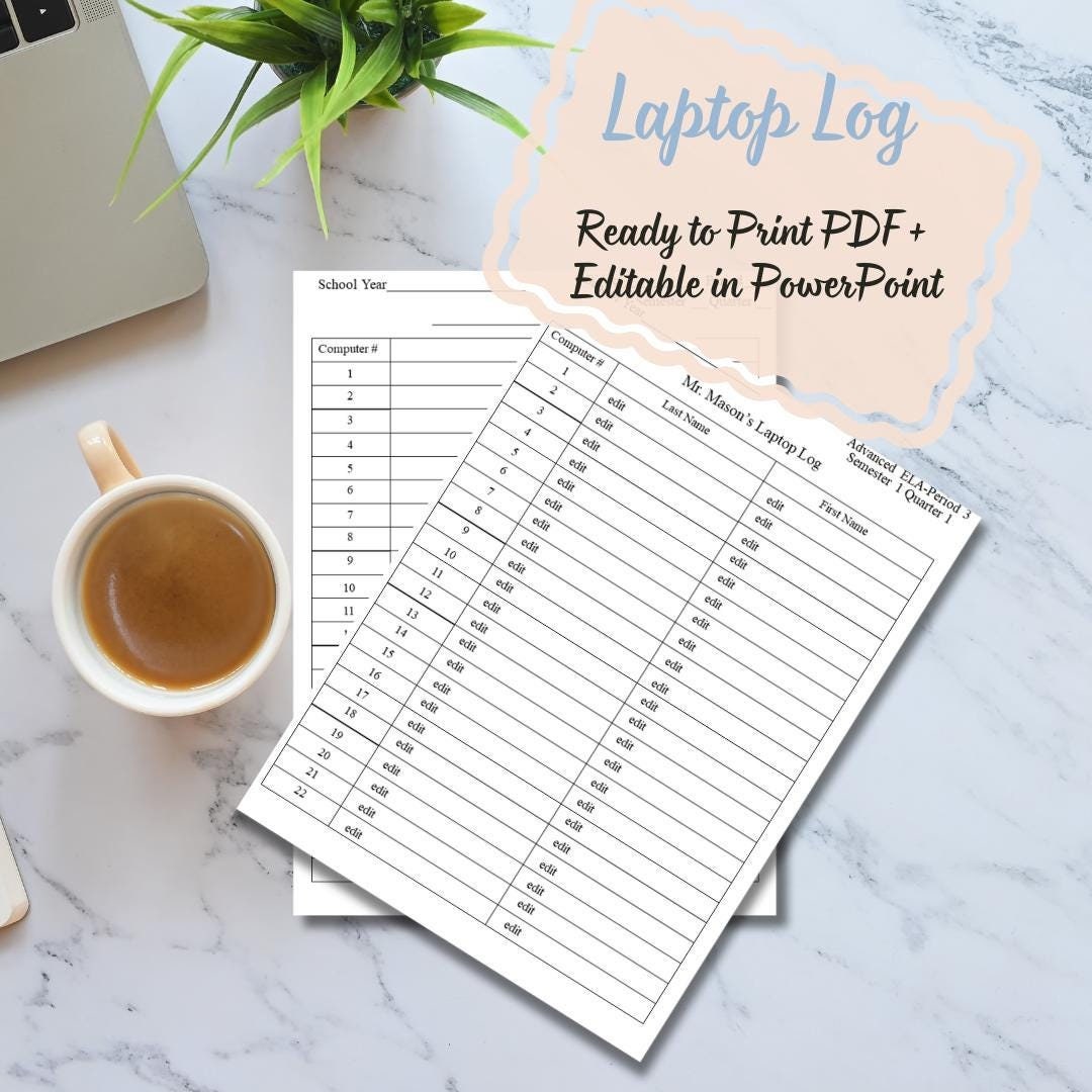 Classroom Laptop Log Student Computer Log Editable - Etsy