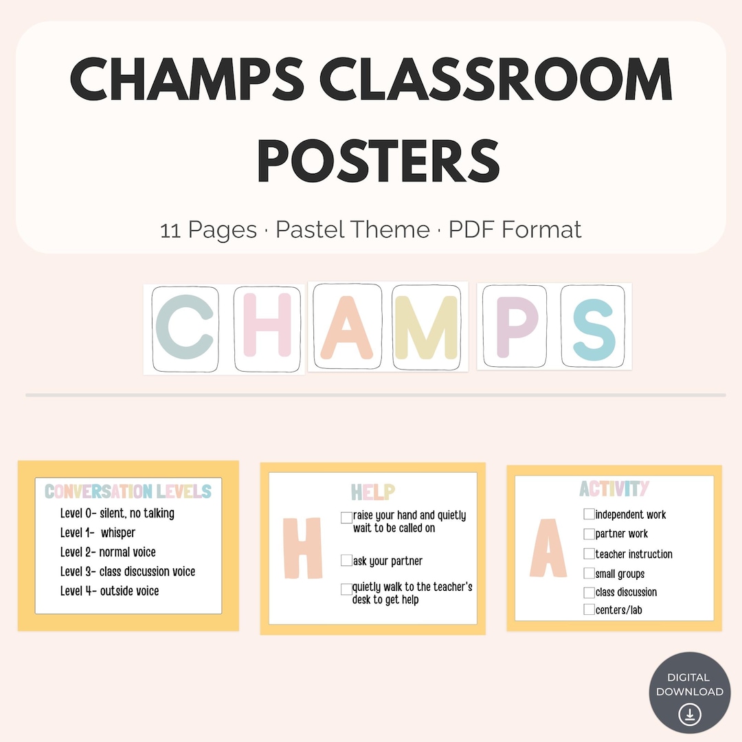 CHAMPS Classroom Posters | Pastel Classroom Management PDF - Etsy