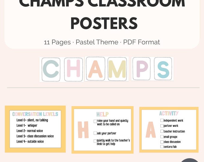 CHAMPS Classroom Posters | Pastel Classroom Management PDF - Etsy