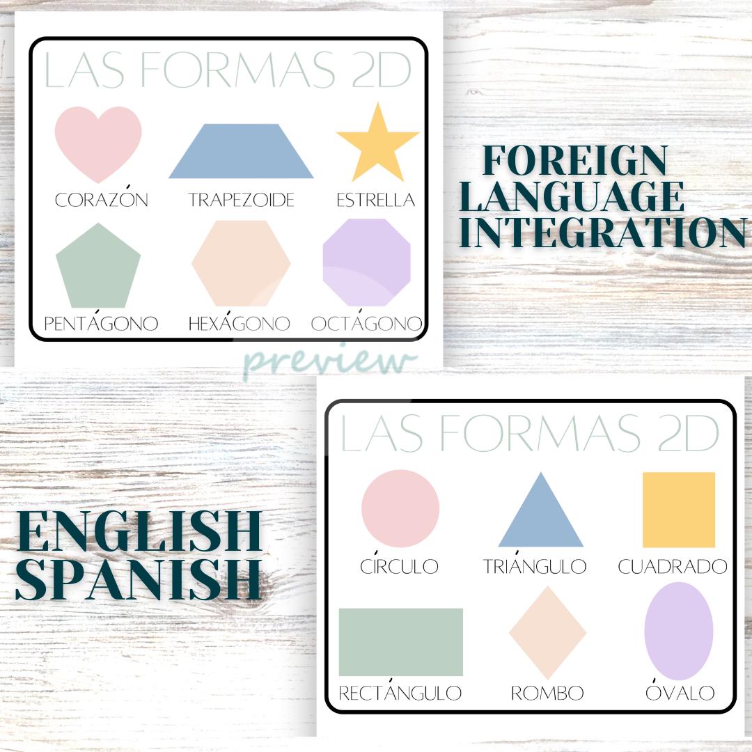 2D Shapes Poster | Bilingual 2 D Shape Posters | 1st Grade Math - Etsy