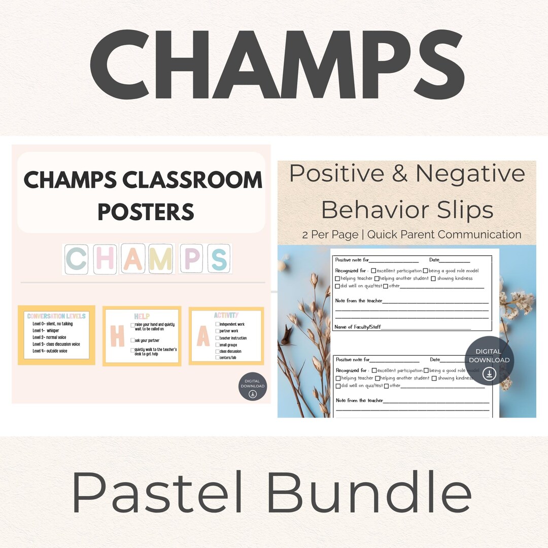 CHAMPS Pastel Posters + Positive & Negative Behavior Slips Bundle - Etsy