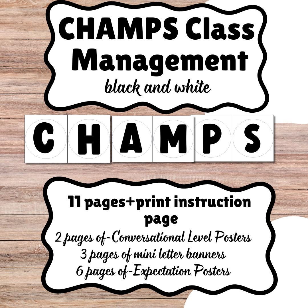 CHAMPS Expectations Class Management Posters| Black and White |middle ...