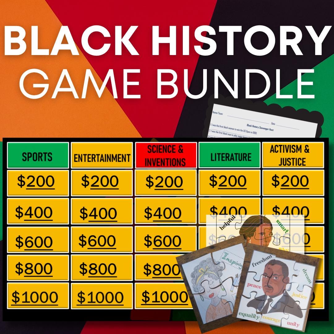 Black History Jeopardy Game + Scavenger Hunt Activity (digital Download ...