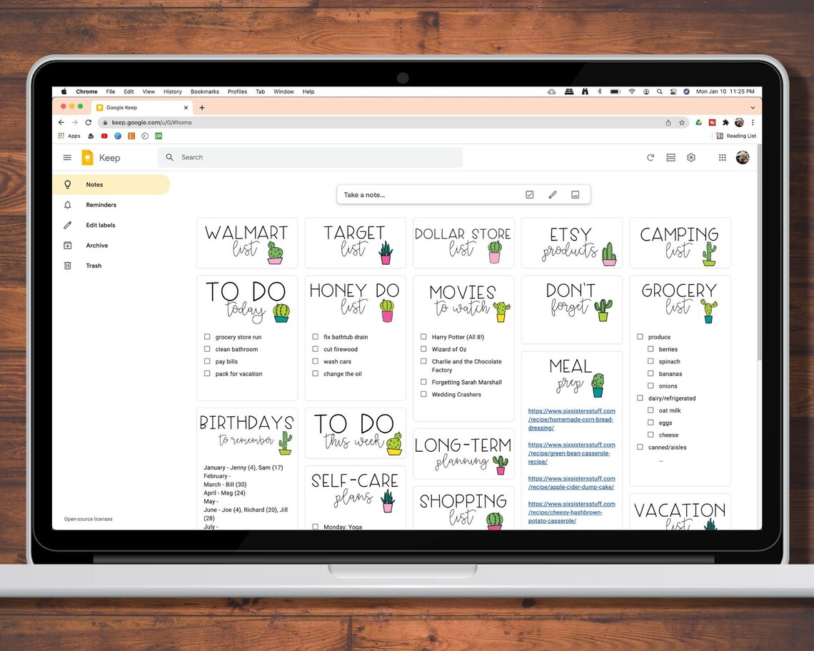 Cute Colorful Cactus Google Keep Headers Cute Fonts With - Etsy