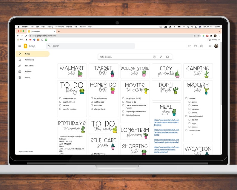 Cute Colorful Cactus Google Keep Headers, Cute Fonts With Doodles ...