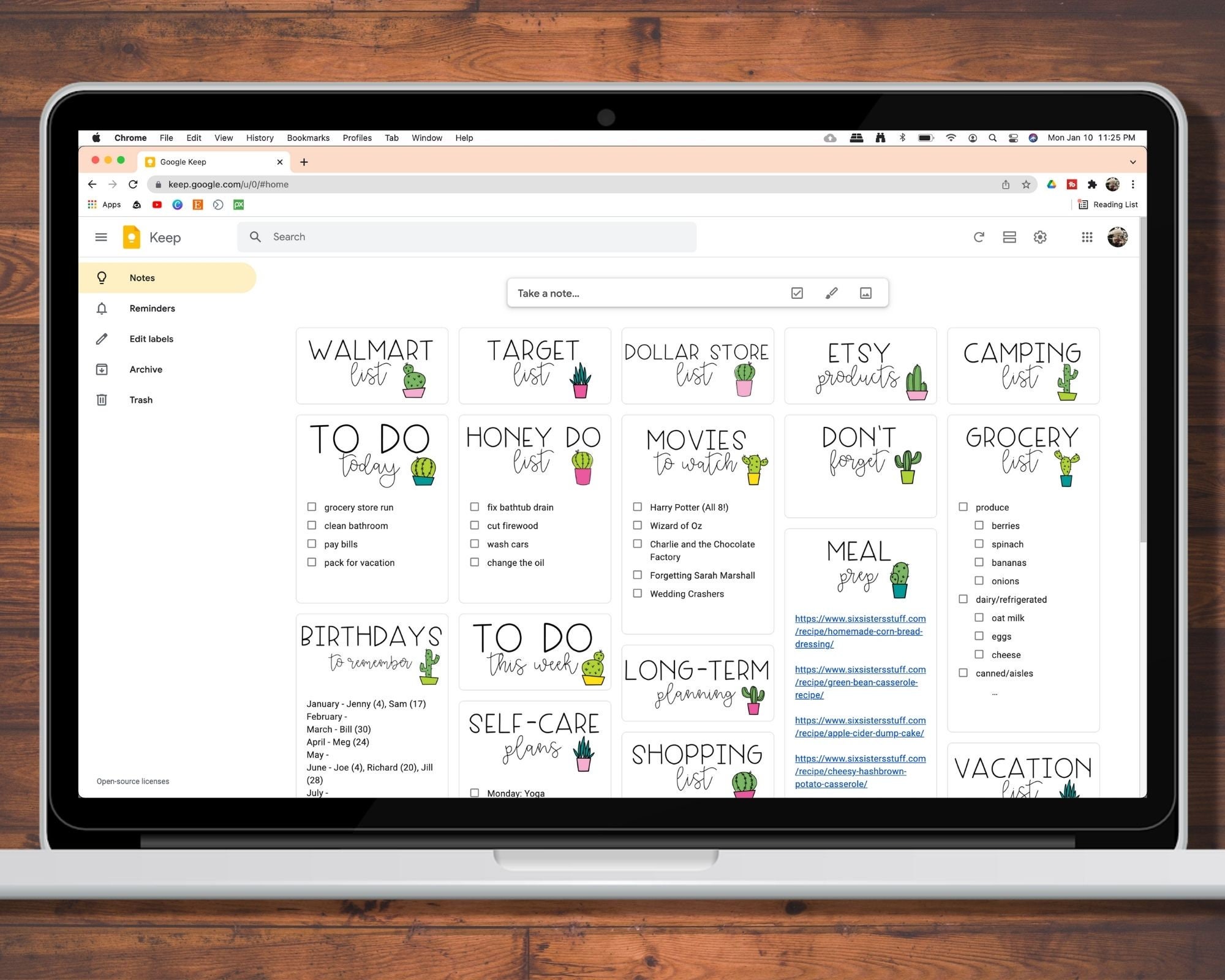 Cute Colorful Cactus Google Keep Headers Cute Fonts With - Etsy