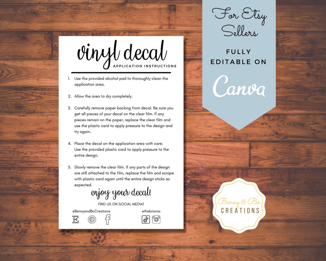 Vinyl Decal Application Instructions EDITABLE Digital - Etsy