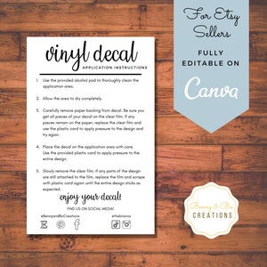 Vinyl Decal Application Instructions EDITABLE Digital - Etsy