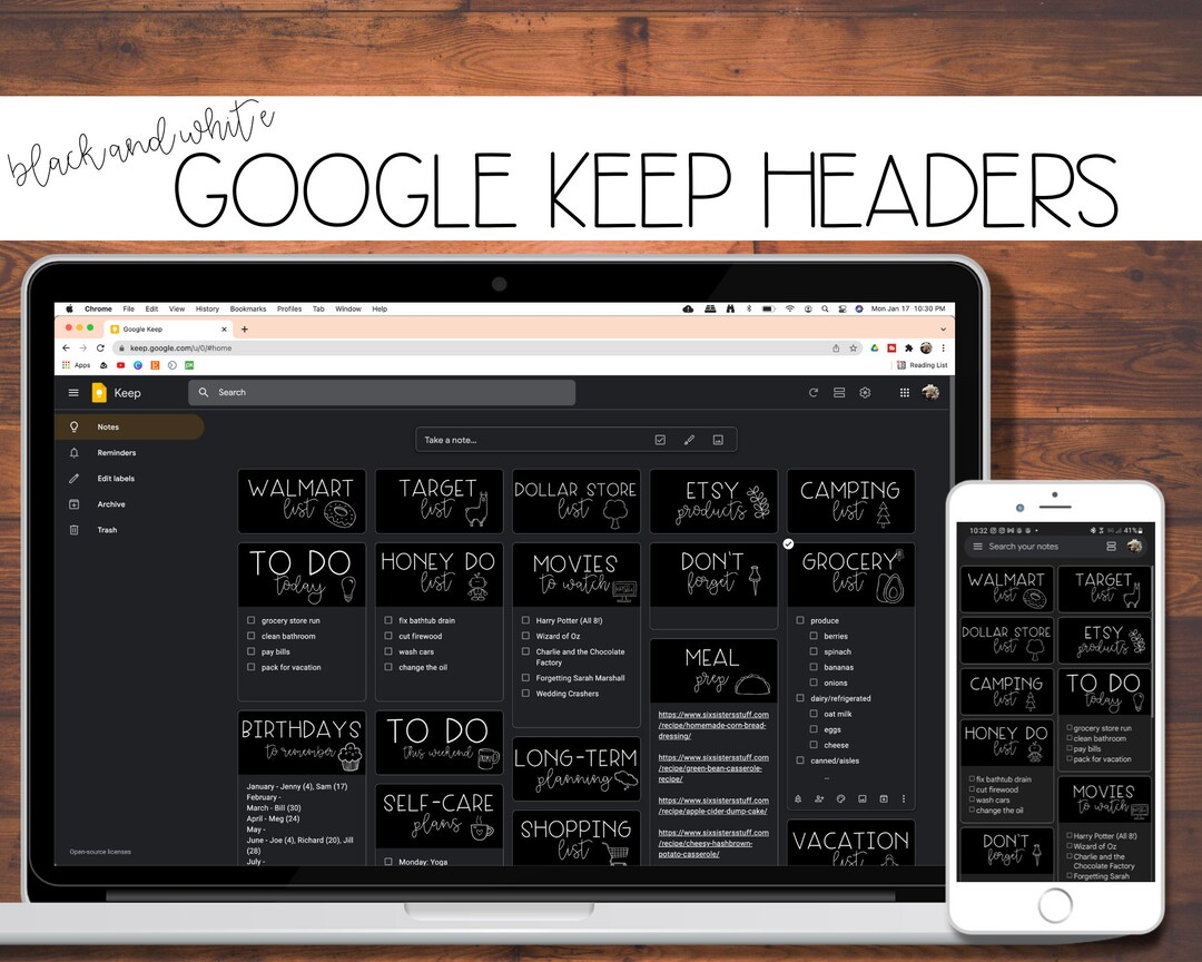 Black and White Google Keep Headers, Cute Fonts With Doodles ...