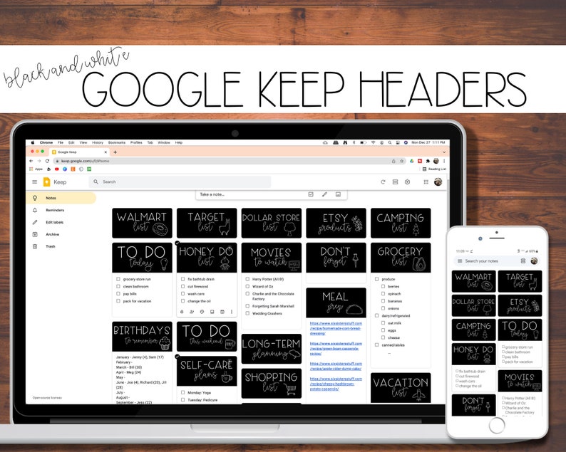 Black and White Google Keep Headers Cute Fonts With Doodles - Etsy