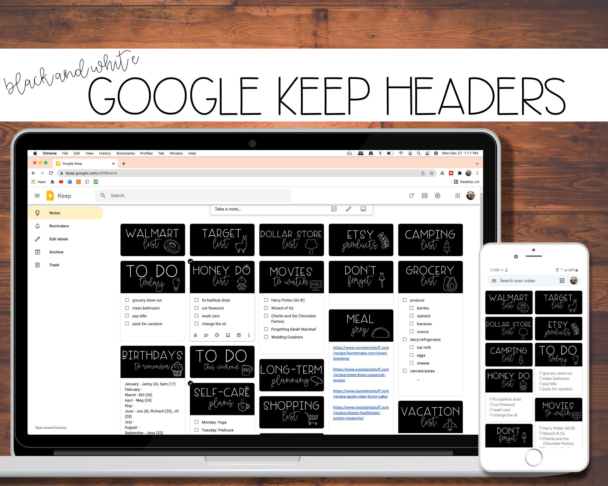 Black and White Google Keep Headers, Cute Fonts With Doodles ...