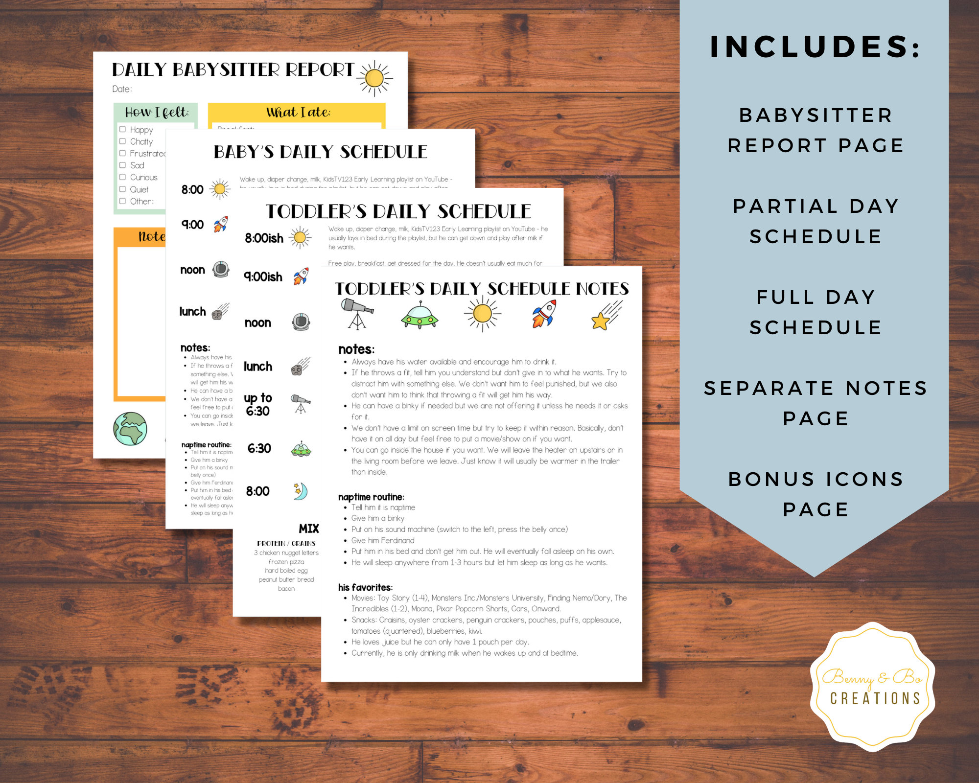 Space Themed Babysitter Report and Notes Pages Baby and Toddler Daily ...