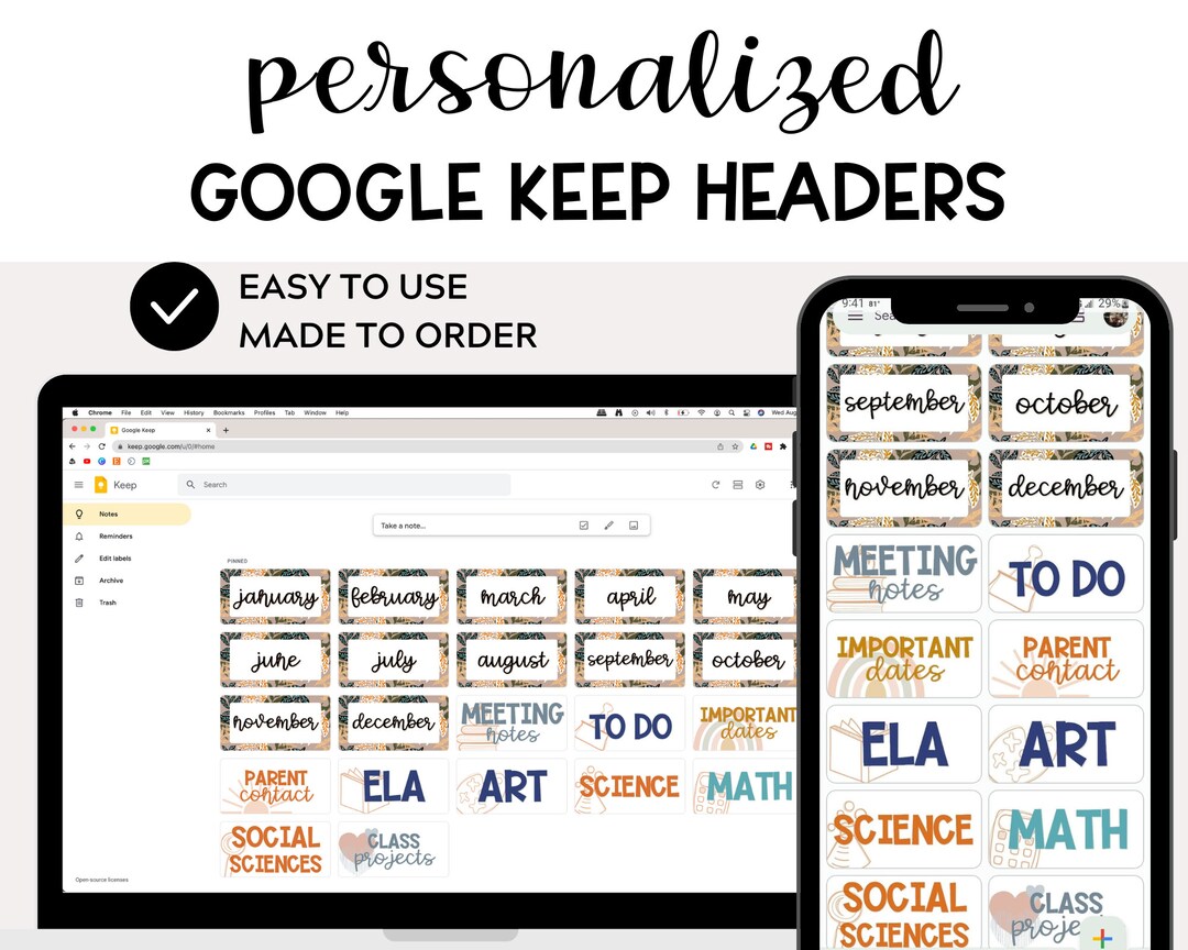 Custom Google Keep Headers Choose Your Text, Colors, Fonts, Icons, and ...