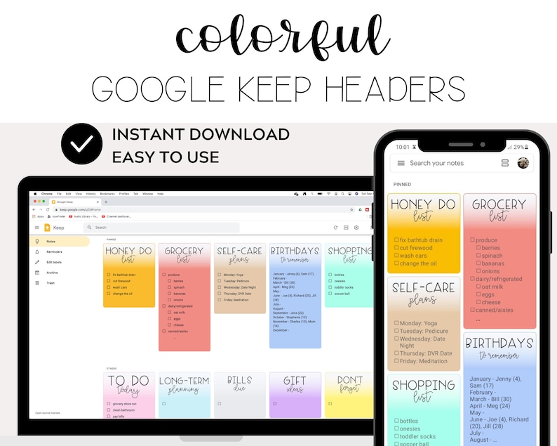 Google Keep Headers, Cute Fonts, Colorful - Etsy