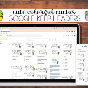 Cute Colorful Cactus Google Keep Headers, Cute Fonts With Doodles ...