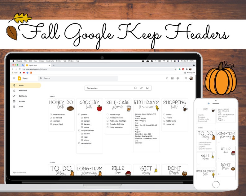 Fall Google Keep Headers Cute Fonts Fall Doodles Minimalist - Etsy
