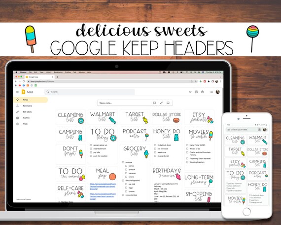 Cute Colorful Sweets Themed Google Keep Headers Cute Fonts | Etsy