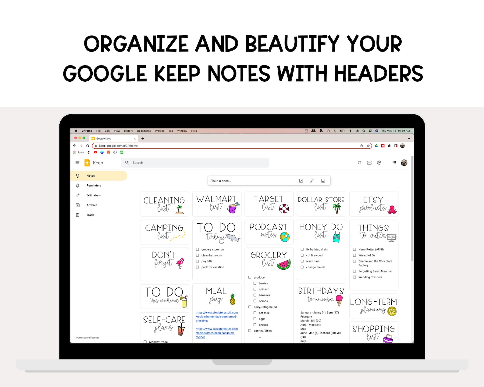 SUMMER Google Keep Headers, Cute Fonts, Doodles, Minimalist Design ...