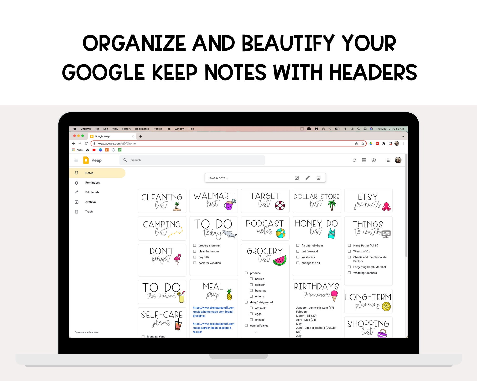 SUMMER Google Keep Headers, Cute Fonts, Doodles, Minimalist Design ...