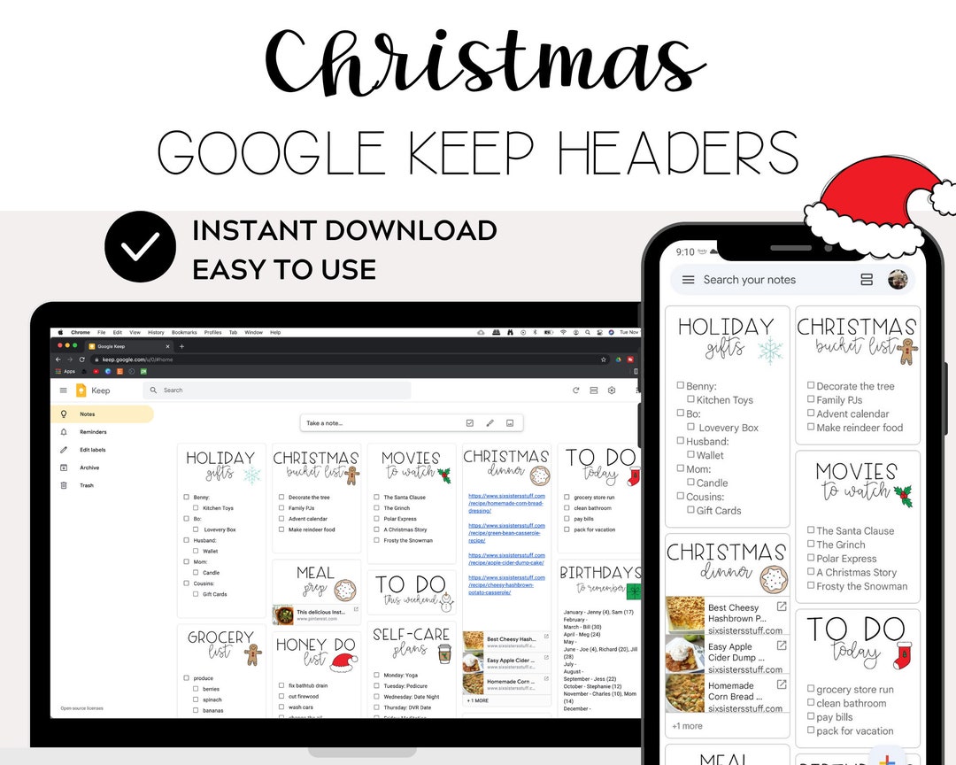 Christmas Google Keep Headers, Cute Fonts, Christmas & Winter Doodles ...
