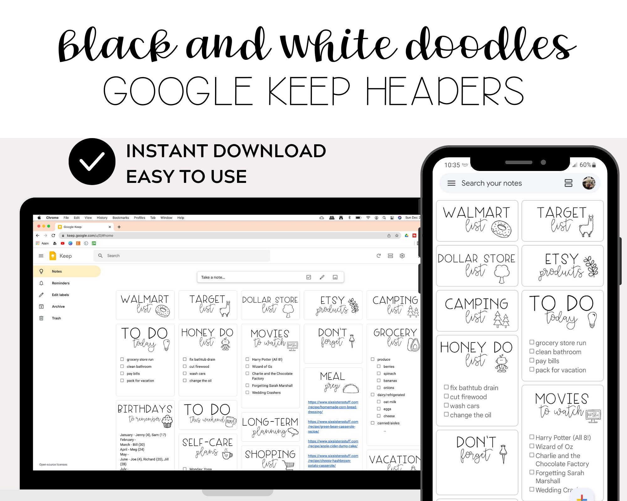 Black and White Google Keep Headers, Cute Fonts With Doodles ...