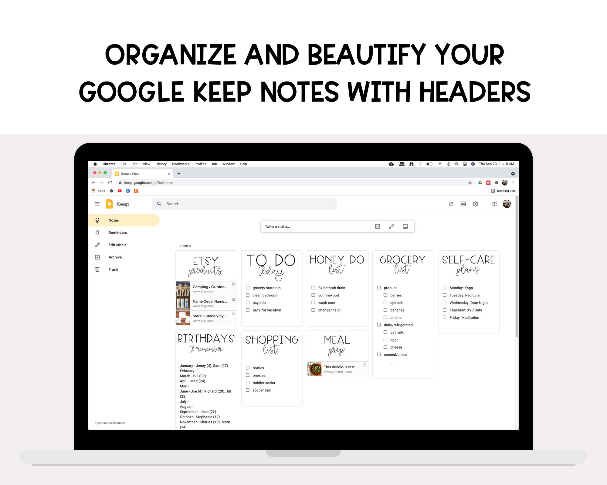 Google Keep Headers, Minimalist Design, Cute Fonts, Black and White - Etsy