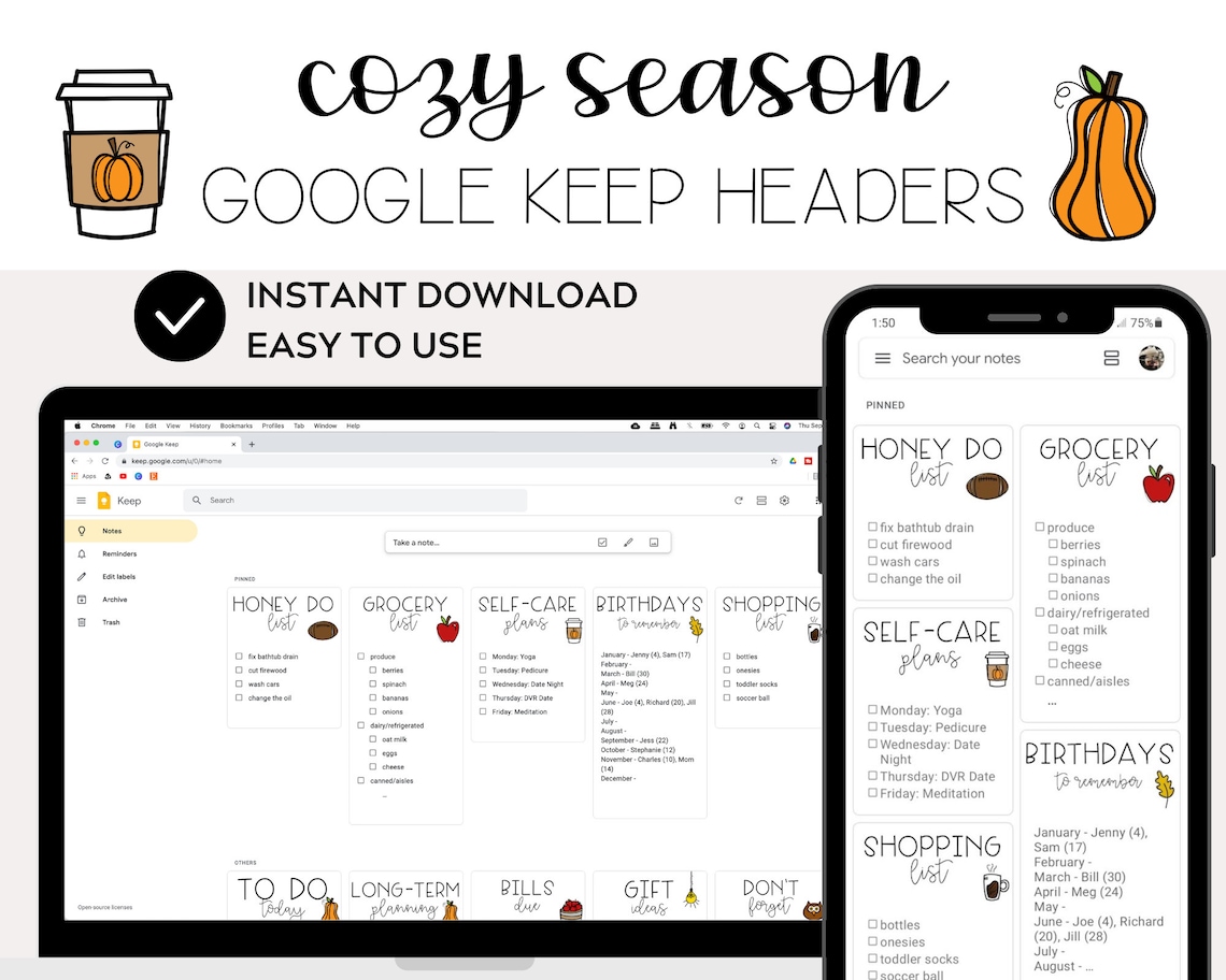 Fall Google Keep Headers, Cute Fonts, Fall Doodles, Minimalist Design ...