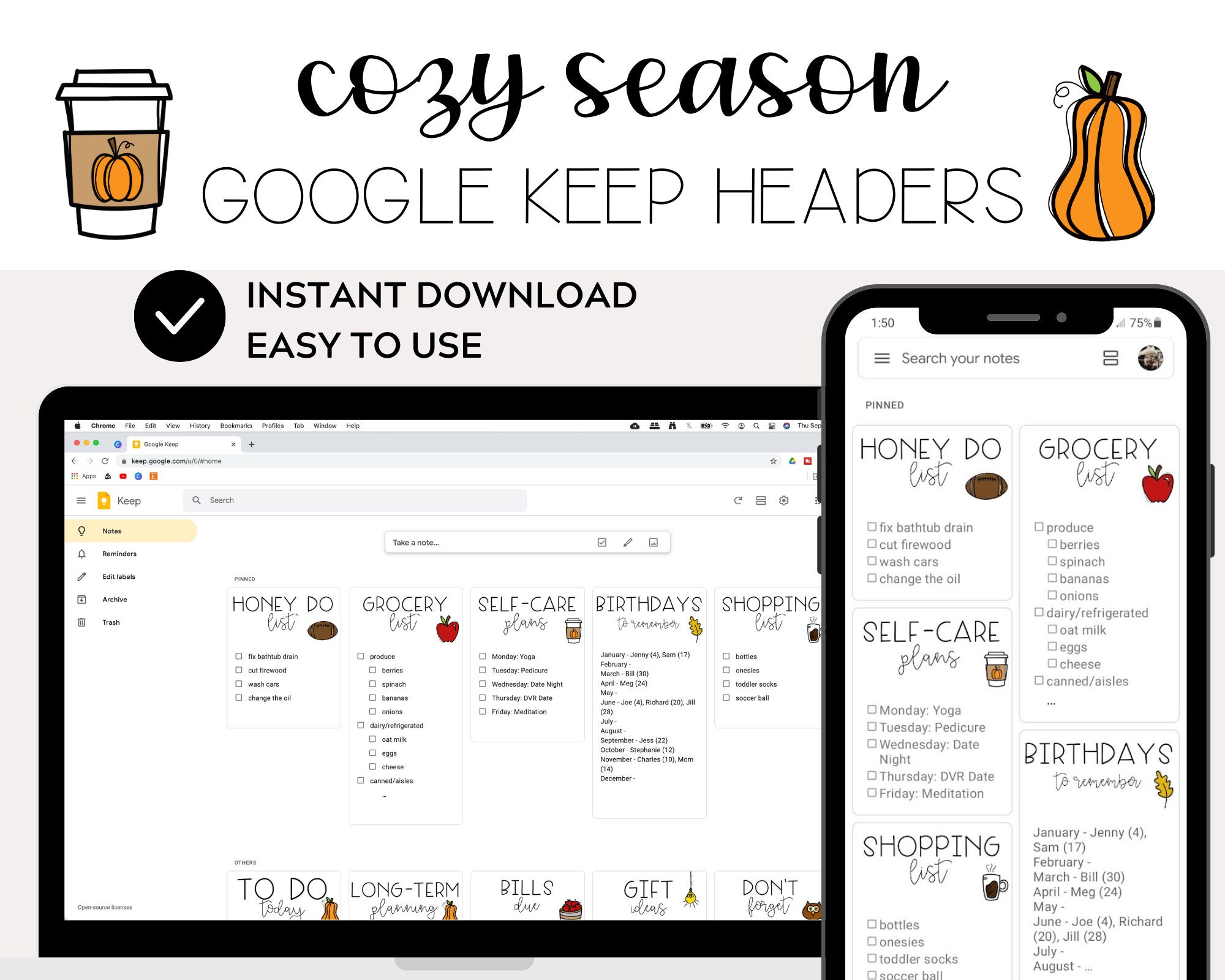 Fall Google Keep Headers, Cute Fonts, Fall Doodles, Minimalist Design ...