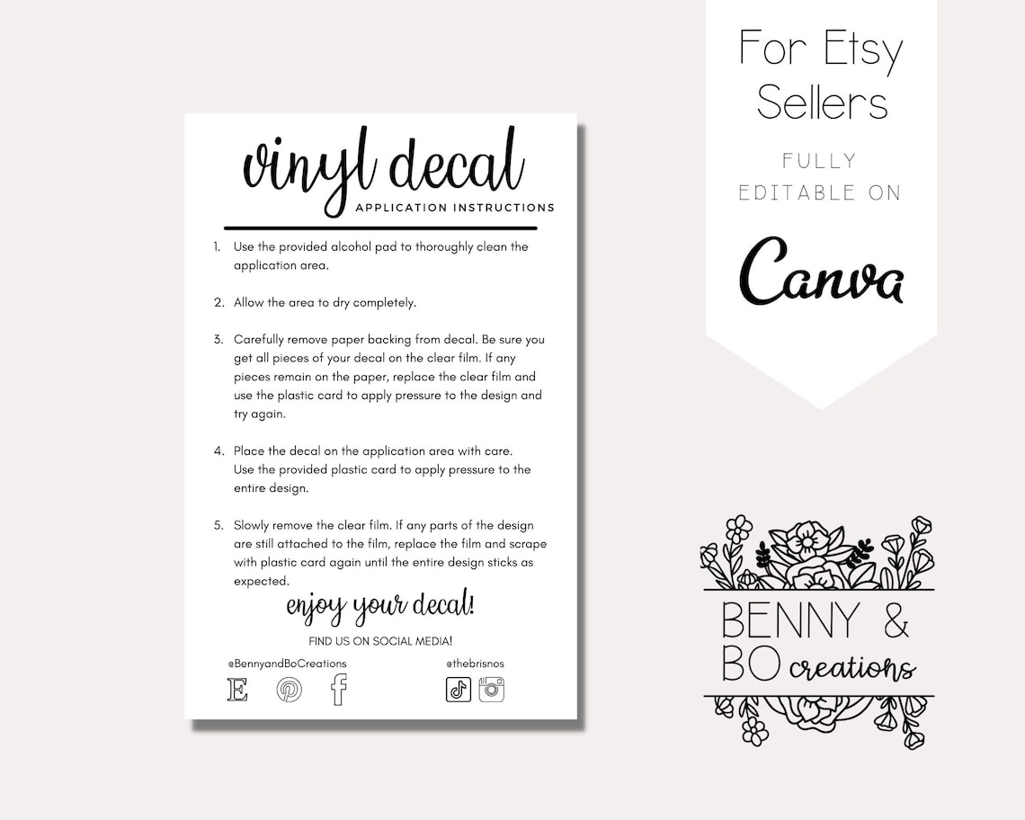Vinyl Decal Application Instructions, EDITABLE Digital Printable File ...