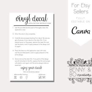 Vinyl Decal Application Instructions, EDITABLE Digital Printable File ...
