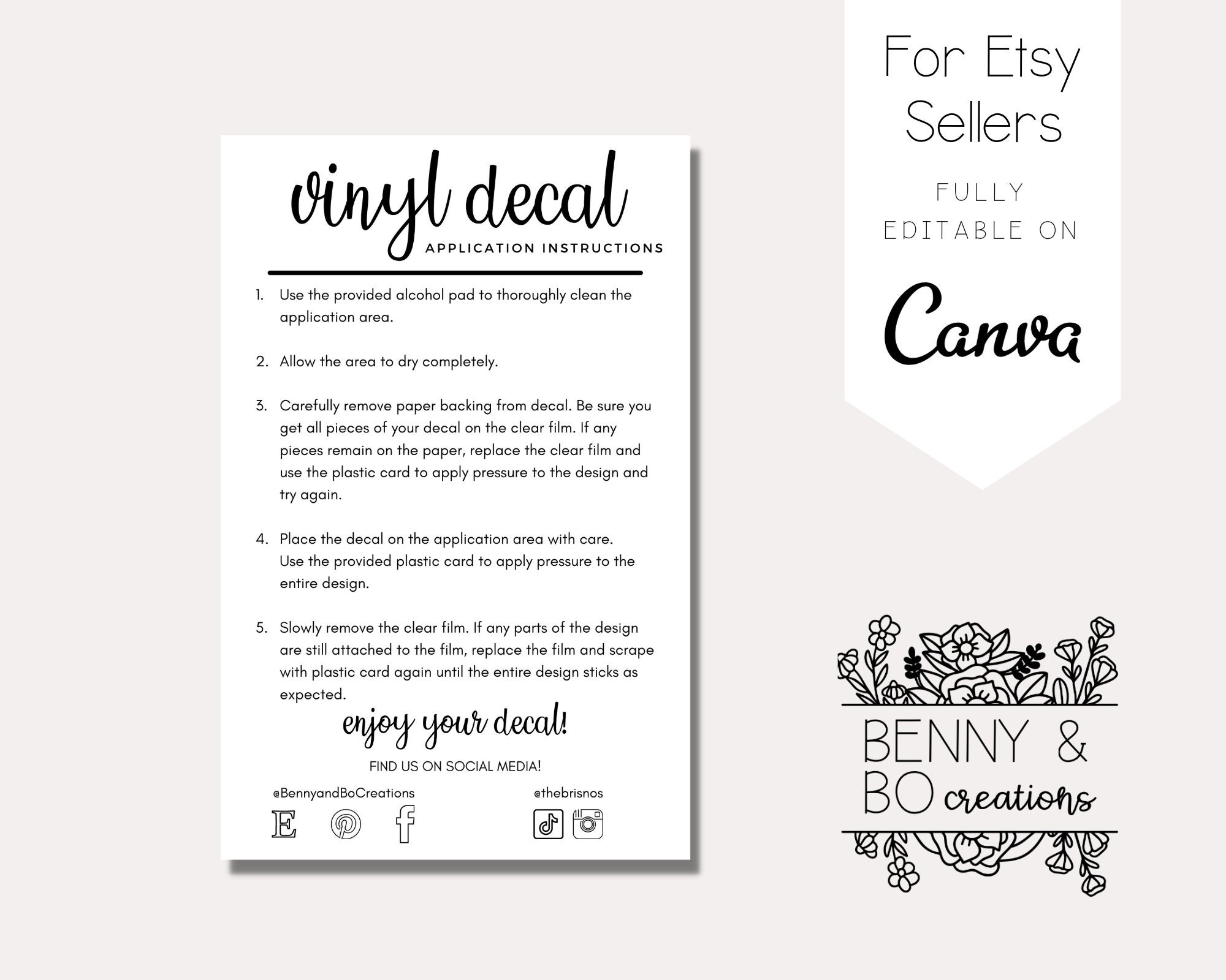 Vinyl Decal Application Instructions, EDITABLE Digital Printable File ...
