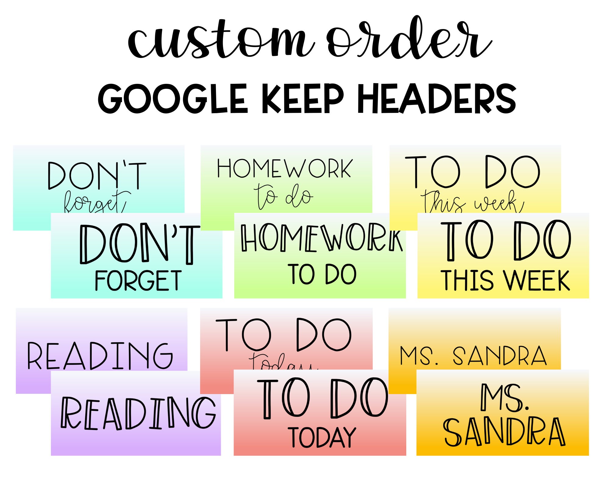 Custom Google Keep Headers Choose Your Text, Colors, Fonts, Icons, and ...
