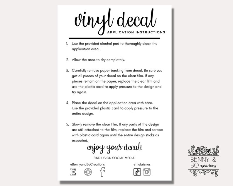 Vinyl Decal Application Instructions, EDITABLE Digital Printable File ...