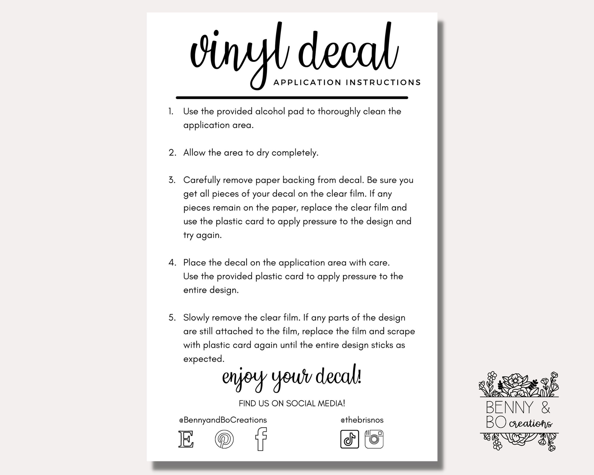 Vinyl Decal Application Instructions, EDITABLE Digital Printable File ...