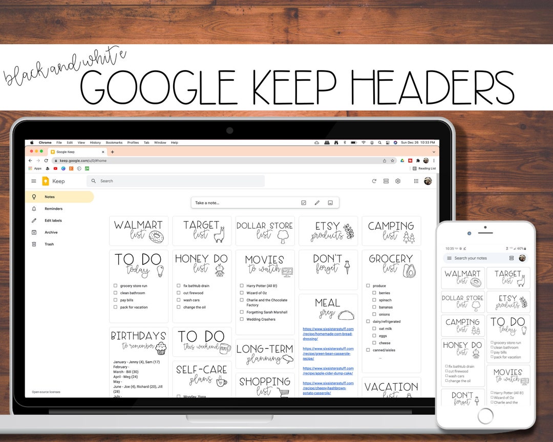 Black and White Google Keep Headers Cute Fonts With Doodles - Etsy