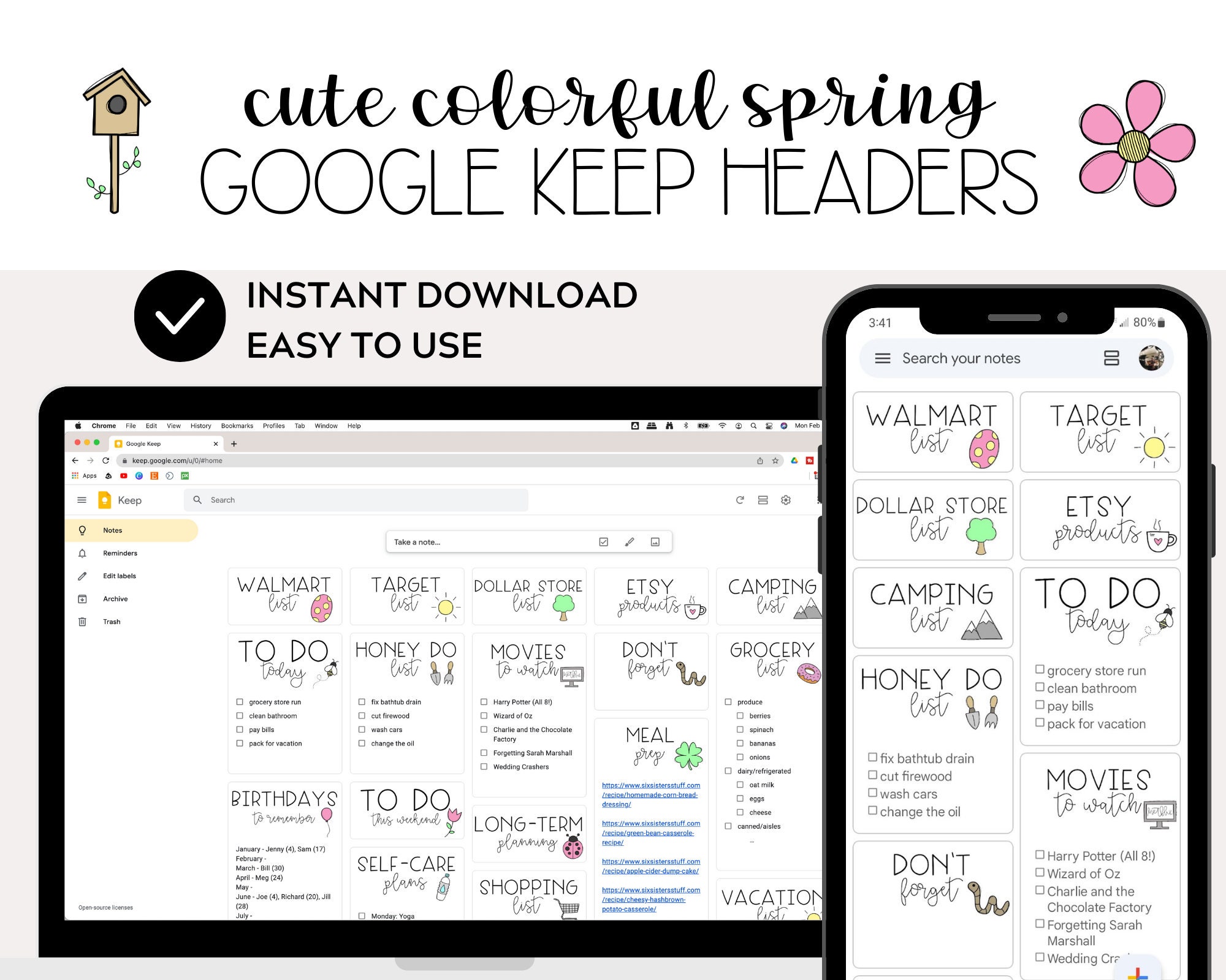 Spring Google Keep Headers, Cute Fonts With Colorful Doodles ...