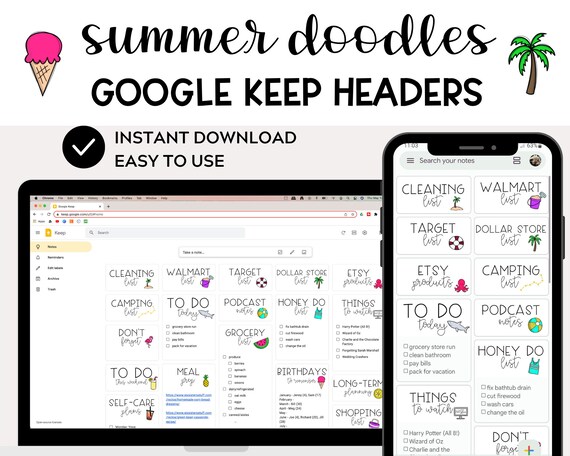 SUMMER Google Keep Headers Cute Fonts Doodles Minimalist - Etsy
