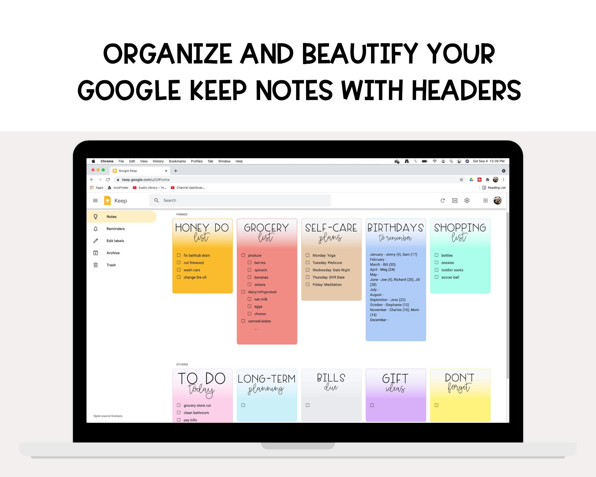 Google Keep Headers, Cute Fonts, Colorful - Etsy