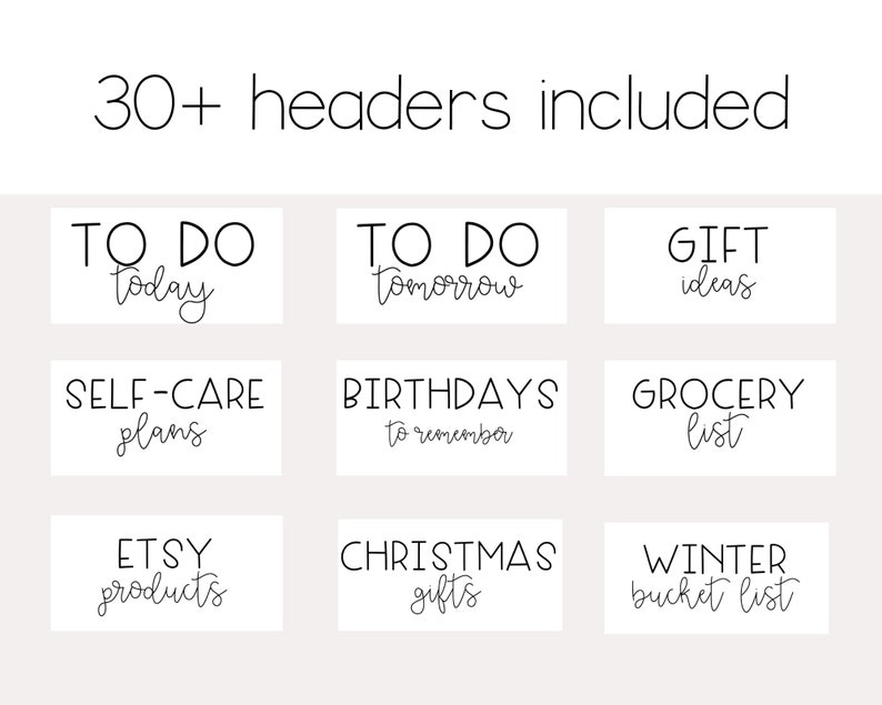 Google Keep Headers, Minimalist Design, Cute Fonts, Black and White - Etsy