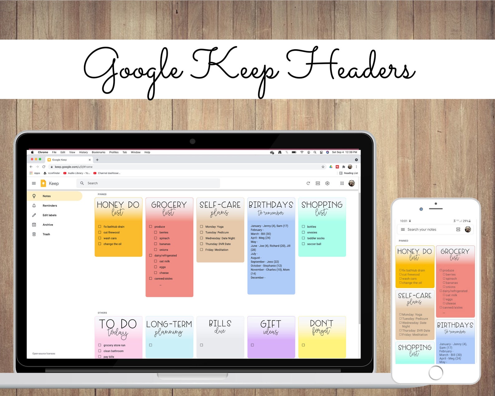 Google Keep Headers Cute Fonts Colorful - Etsy